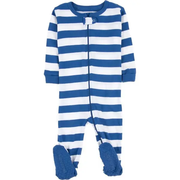 LEVERET Striped Cotton Footed Family Pajamas - Blue & White