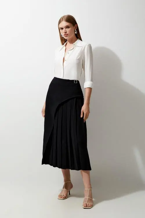 Karen Millen Buckle Detail Pleated Midi Skirt