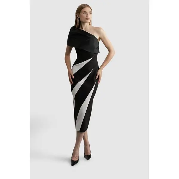Karen Millen Petite One Shoulder Panel Midi Dress