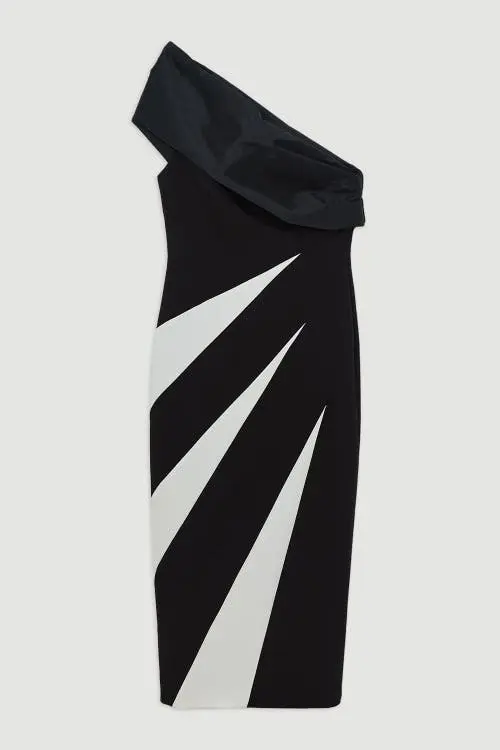 Karen Millen Petite One Shoulder Panel Midi Dress