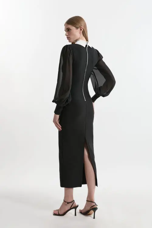 Karen Millen Embellished Collar Sheer Balloon Sleeve Knit Midi Dress