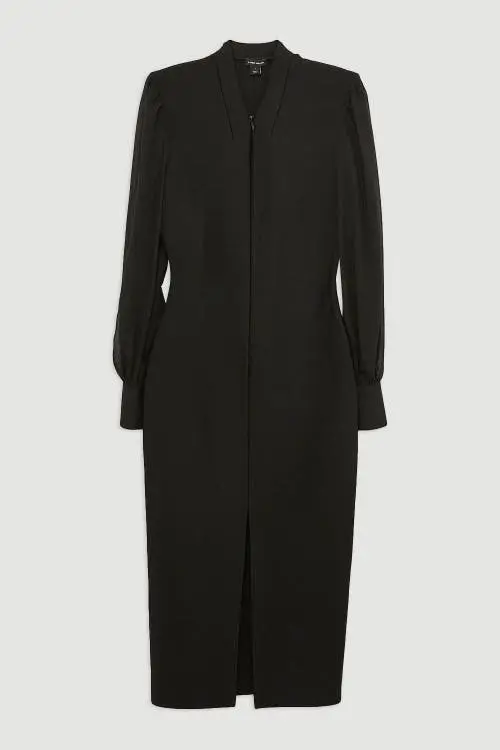 Karen Millen Zip Detail Chiffon Sleeve Knit Dress