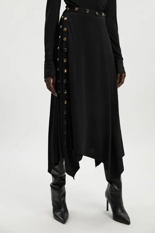 Karen Millen Crepe Hanky Hem Eyelet Maxi Skirt - Black
