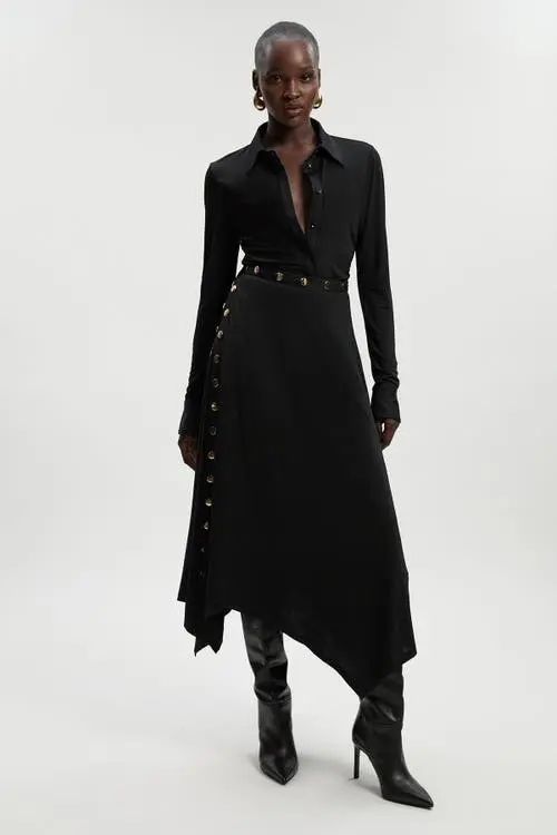 Karen Millen Crepe Hanky Hem Maxi Skirt - Black