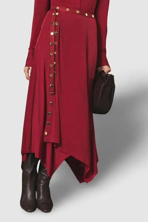 Karen Millen Crepe Hanky Hem Maxi Skirt - Burgundy