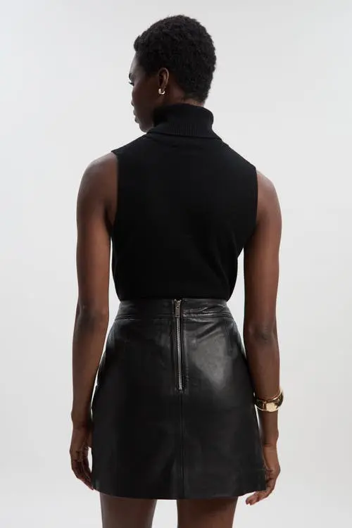 Karen Millen Leather Mini Skirt With Zip Detail
