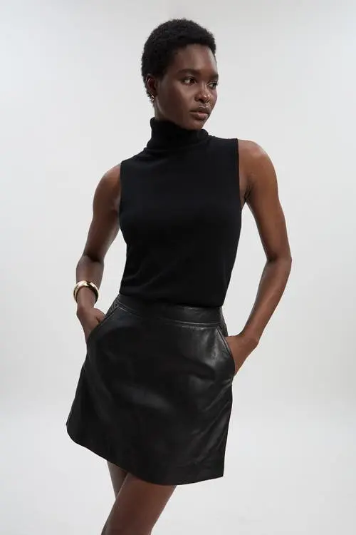 Karen Millen Leather Mini Skirt With Zip Detail