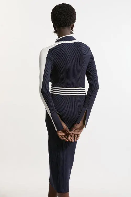 Karen Millen Rib Knit Polo Zip Up Midi Dress