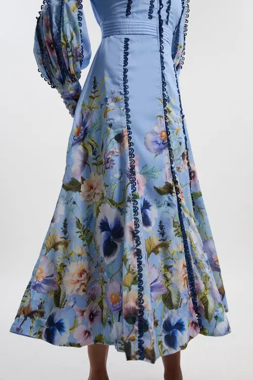 Karen Millen Trailing Floral Woven Plunge Maxi Dress