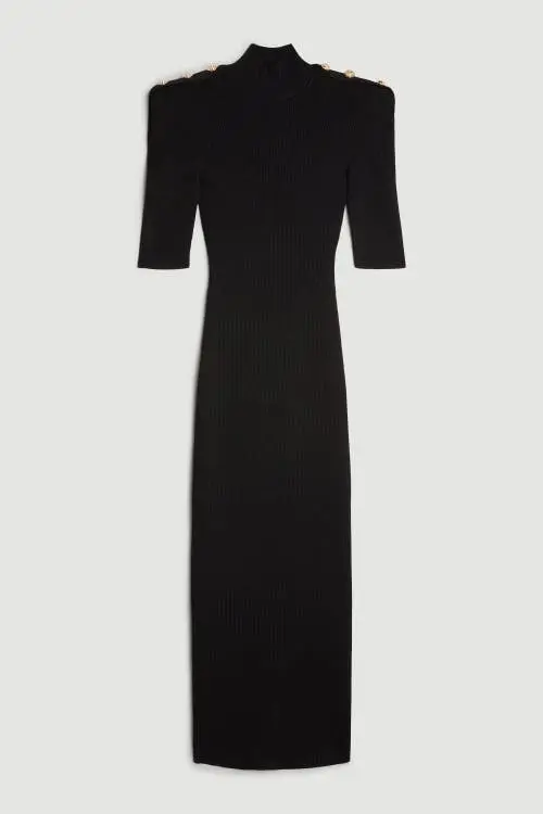 Karen Millen Rib Knit Power Shoulder Maxi Dress