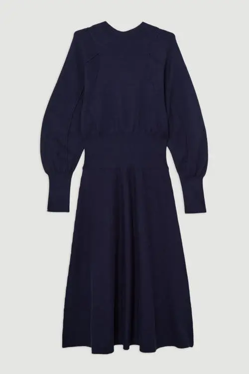 Karen Millen Wool Look Rounded Sleeve Knit Midi Dress