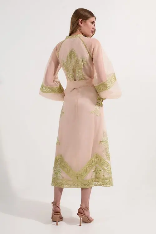 Karen Millen Embroidered Mandarin Collar Midi Dress