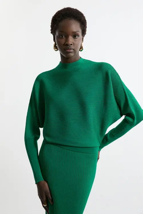 Karen Millen Drape Knit Bat Wing Pencil Midi Dress - Green