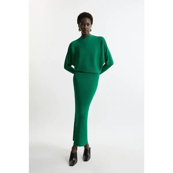 Karen Millen Drape Knit Bat Wing Midi Dress - Green