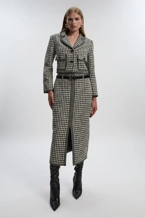Karen Millen Textured Tweed Belted Pencil Skirt