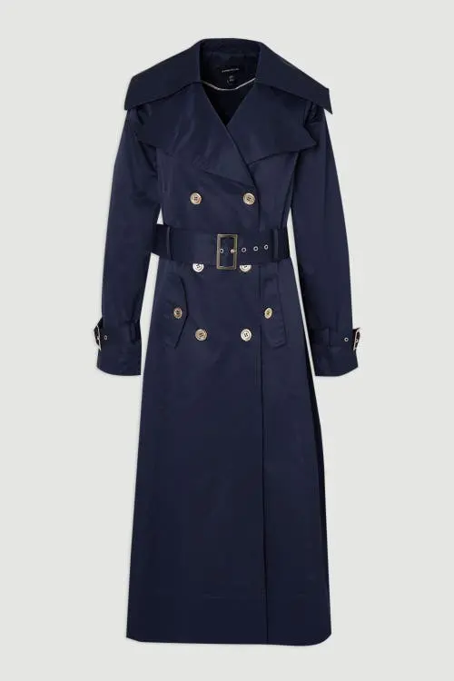Karen Millen Cotton Sheen Belted Classic Trench Coat - Navy