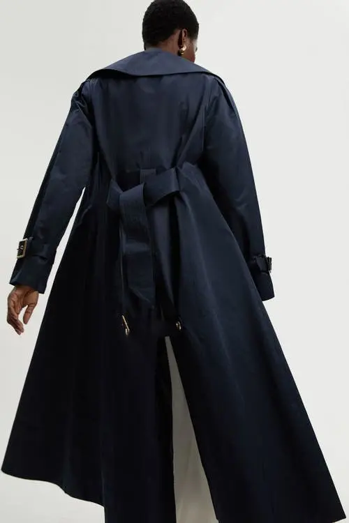 Karen Millen Cotton Sheen Belted Classic Trench Coat - Navy