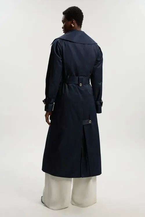 Karen Millen Cotton Sheen Belted Classic Trench Coat - Navy