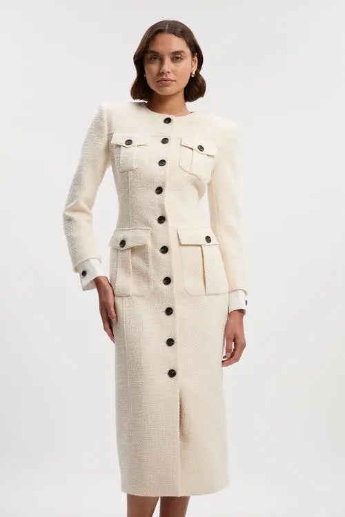 Karen Millen Tailored Pocket Front Midi Dress - Cream