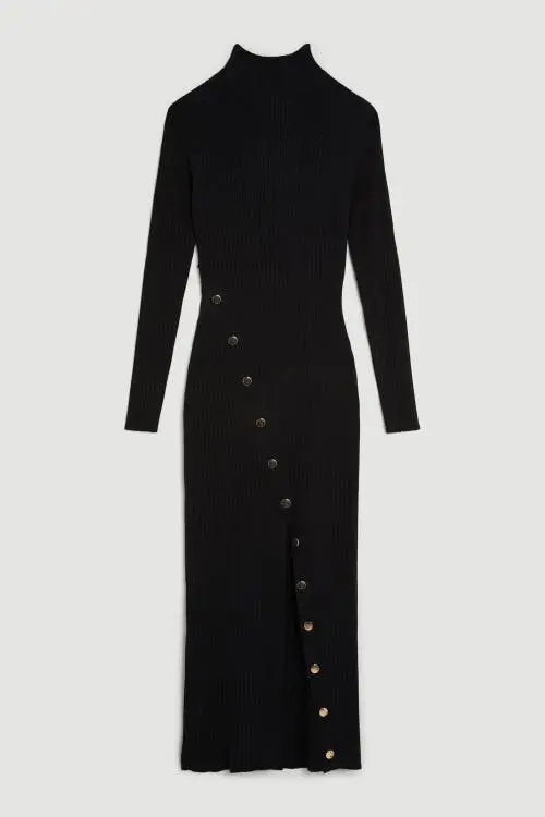 Karen Millen Viscose Popper Split Knit Midi Dress