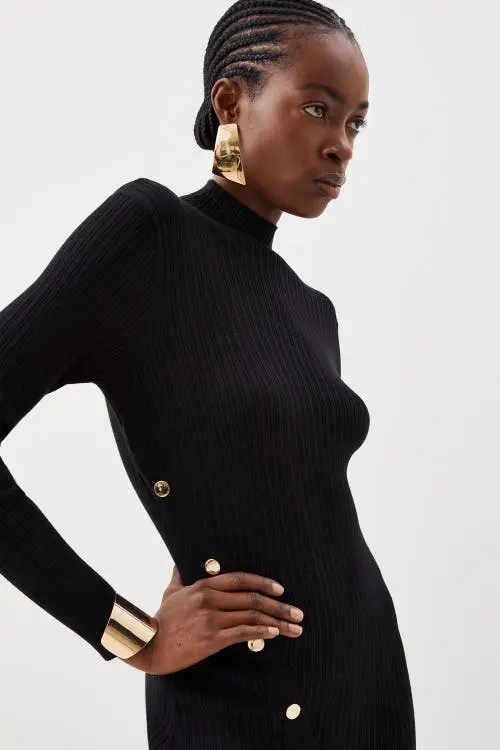 Karen Millen Viscose Popper Split Knit Midi Dress