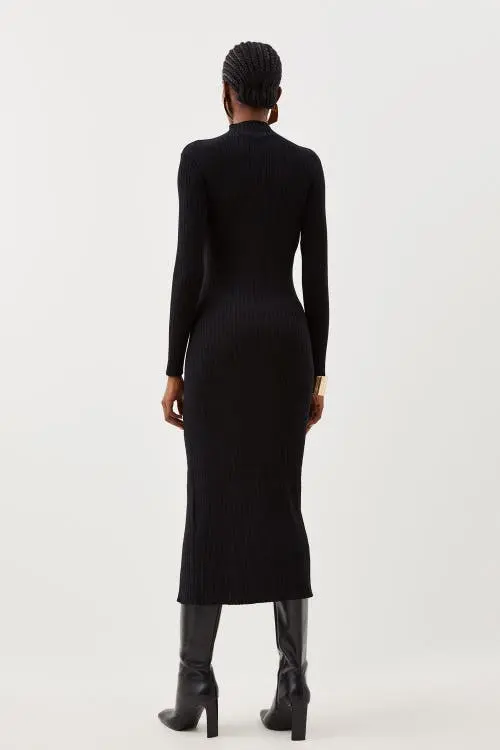 Karen Millen Viscose Popper Split Knit Midi Dress