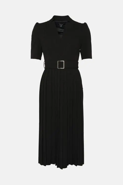 Karen Millen Structured Crepe Belted Midi Dress - Black