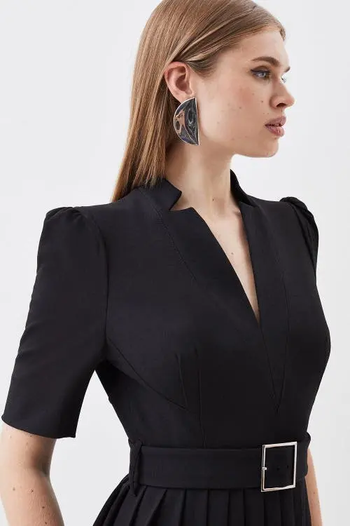 Karen Millen Structured Crepe Belted Midi Dress - Black