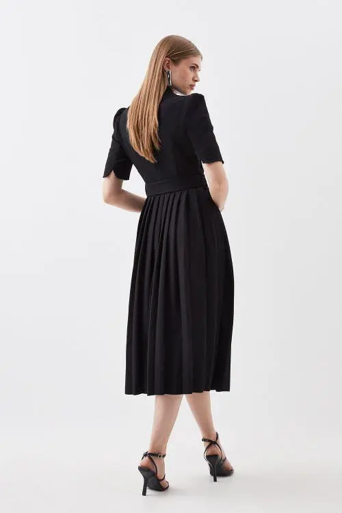 Karen Millen Structured Crepe Belted Midi Dress - Black