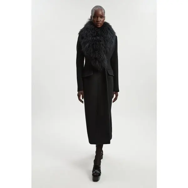 Karen Millen Wool Detachable Collar Midi Coat - Black
