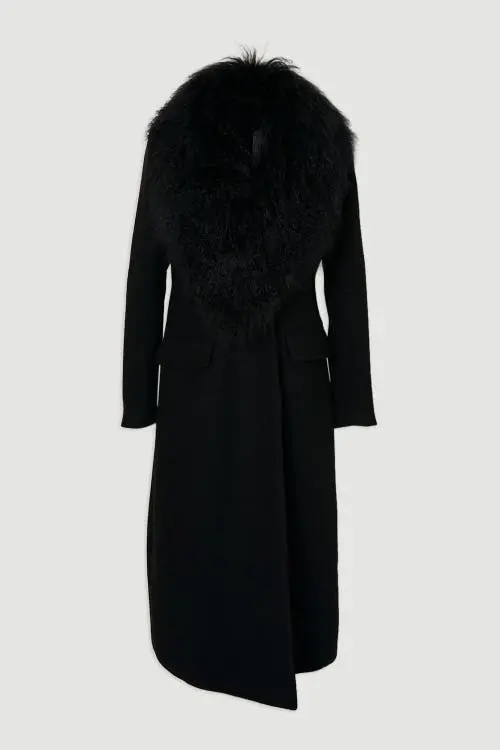 Karen Millen Wool Midi Coat With Detachable Collar - Black