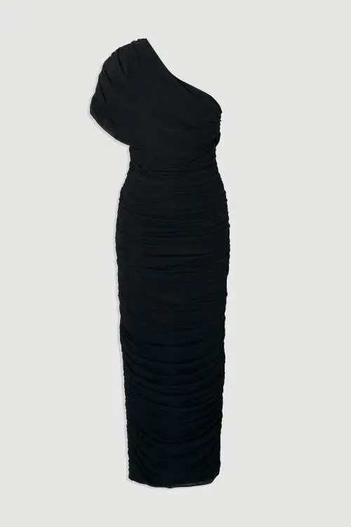 Karen Millen Mesh Asymmetric Neck Knit Maxi Dress