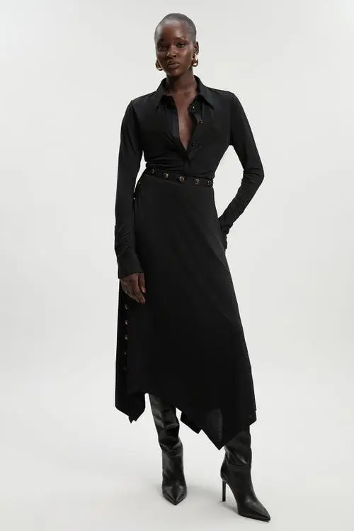 Karen Millen Petite Drapey Crepe Slim Collared Shirt