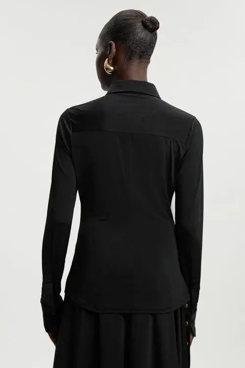 Karen Millen Petite Drapey Crepe Slim Collared Shirt
