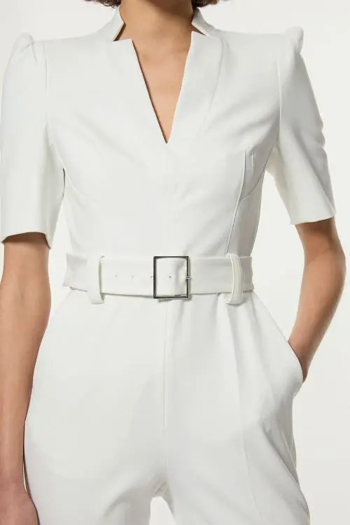 Karen Millen Petite Crepe Belted Jumpsuit - Ivory