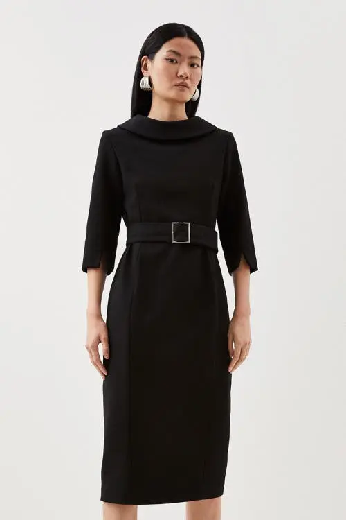 Karen Millen Petite Roll Neck Pencil Midi Dress - Black