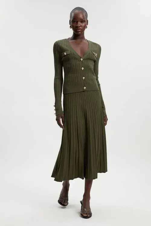 Karen Millen Textured Knit Pleated Midi Skirt