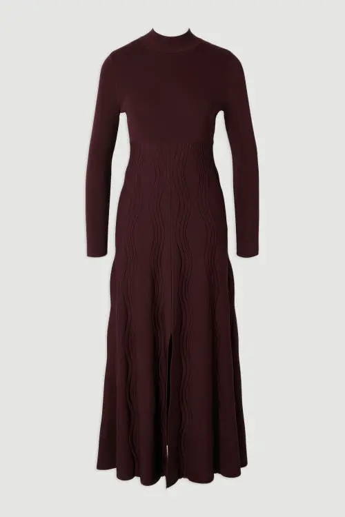 Karen Millen Wave Knit A-line High Neck Long Sleeve Dress