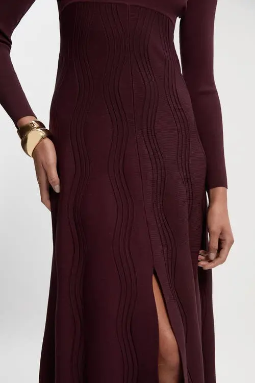 Karen Millen Wave Knit A-line High Neck Long Sleeve Dress