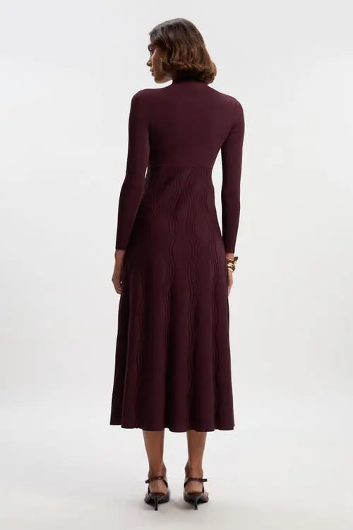 Karen Millen Wave Knit A-line High Neck Long Sleeve Dress
