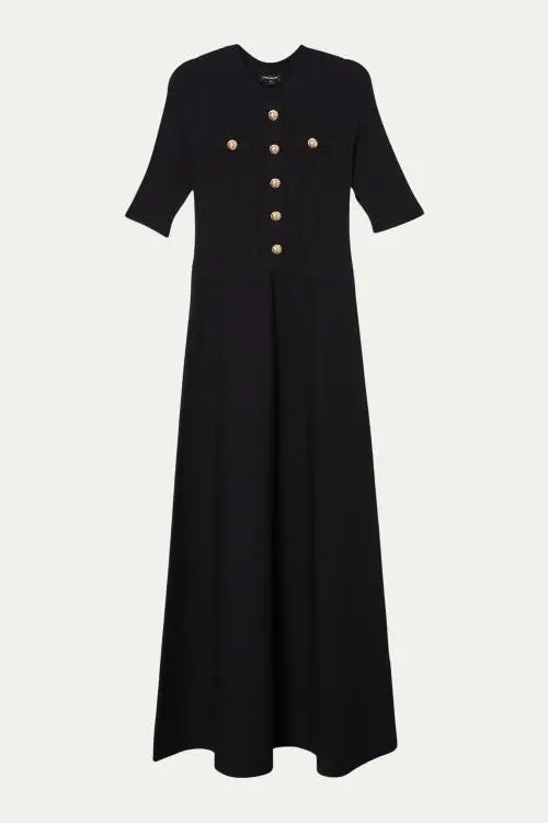 Karen Millen Rib Knit Military Trim Maxi Dress - Black