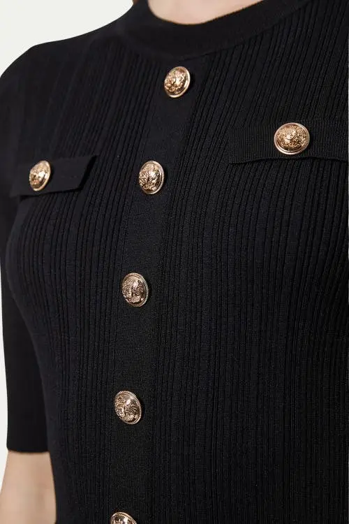 Karen Millen Rib Knit Military Trim Maxi Dress - Black