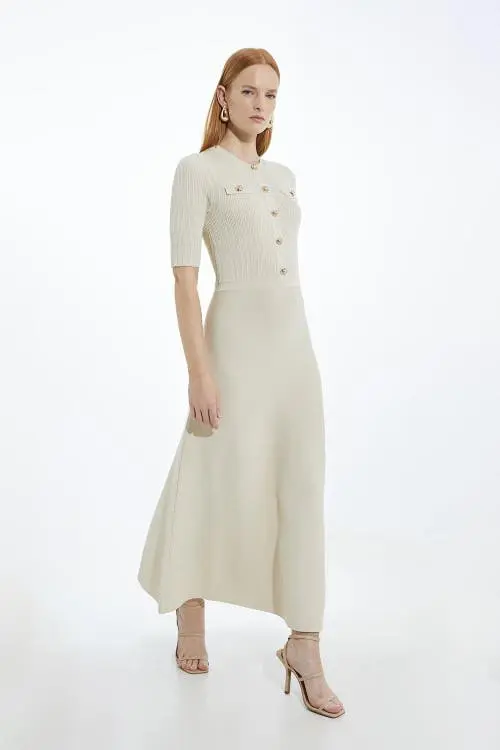Karen Millen Rib Knit Military Trim Maxi Dress