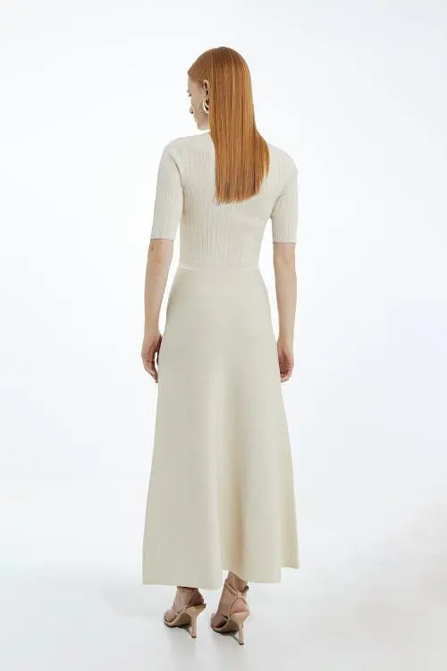 Karen Millen Rib Knit Military Trim Maxi Dress