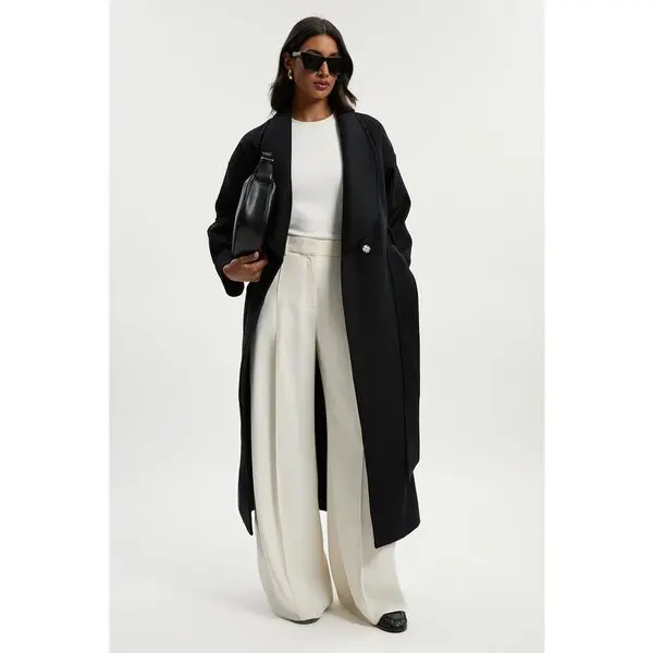 Karen Millen Brushed Wool Wrap Maxi Coat - Black