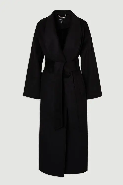 Karen Millen Brushed Wool Wrap Maxi Coat - Black
