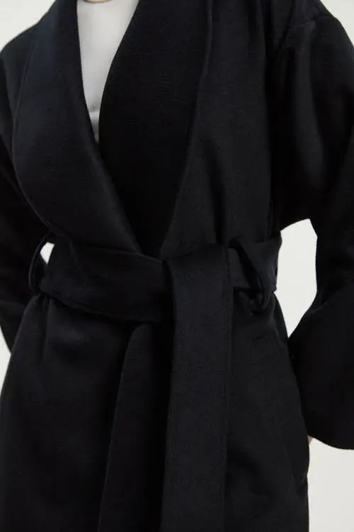 Karen Millen Brushed Wool Wrap Maxi Coat - Black