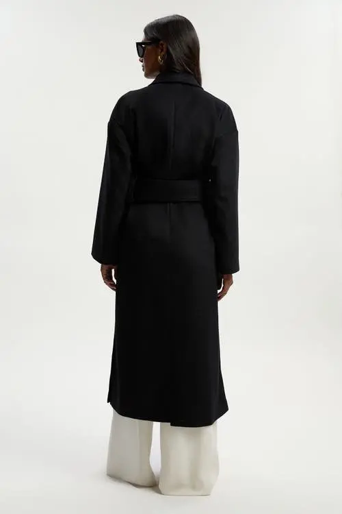 Karen Millen Brushed Wool Wrap Maxi Coat - Black