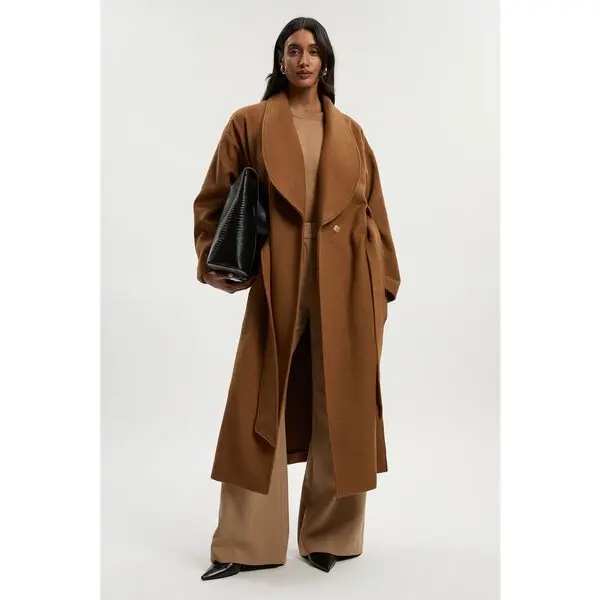 Karen Millen Brushed Wool Wrap Maxi Coat - Camel