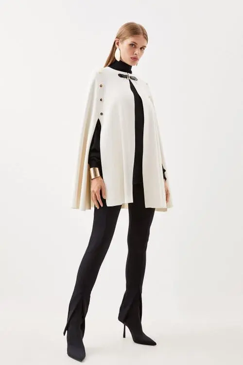 Karen Millen Popper Detail Knit Cape - Cream